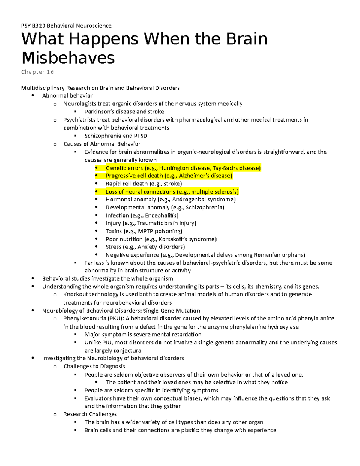 Chapter 16: Understanding Brain Misbehavior and Disorders (PSY 101 ...