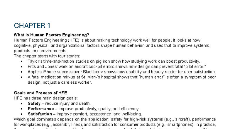 Human Factors Engineering Overview: Key Concepts & Questions - Studeersnel
