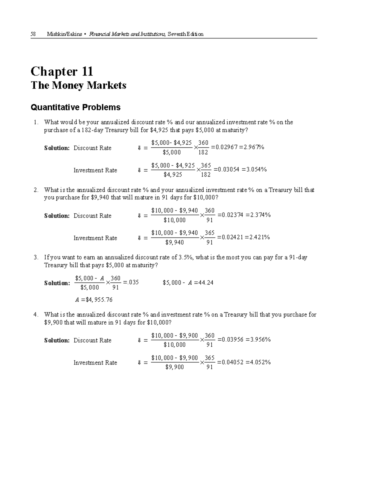 Tutorial Chapter 11 Solutions on Money Markets and T-Bills - Studocu