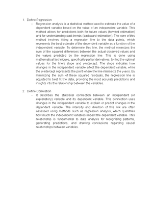 Stats Activity - aaaaaaaaa - Regression and Correlation 1. What is Regression? Regression is a ...