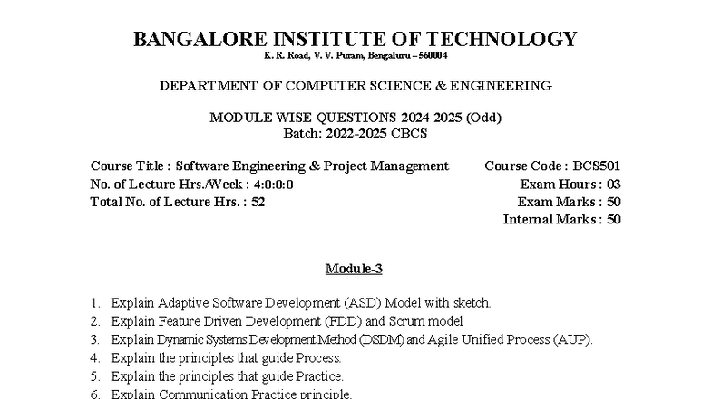 BCS501 Software Engineering Project Management Question Bank (Modules 3-5) - Studocu