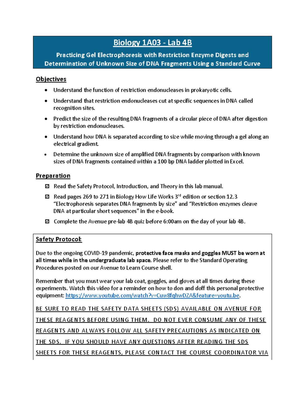 F2021 Lab 4B manual - Biology 1A03 - Lab 4B Practicing Gel ...