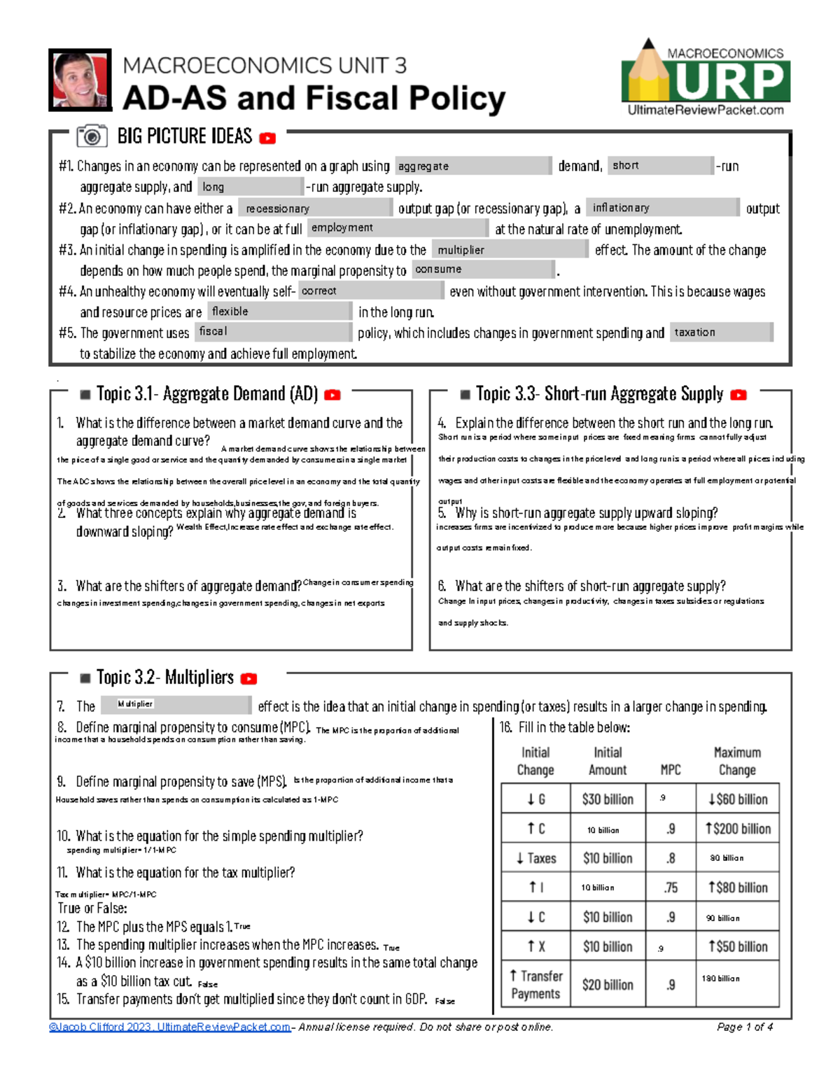 Unit 3 Study Guide: Aggregate Demand & Supply Concepts - Studocu