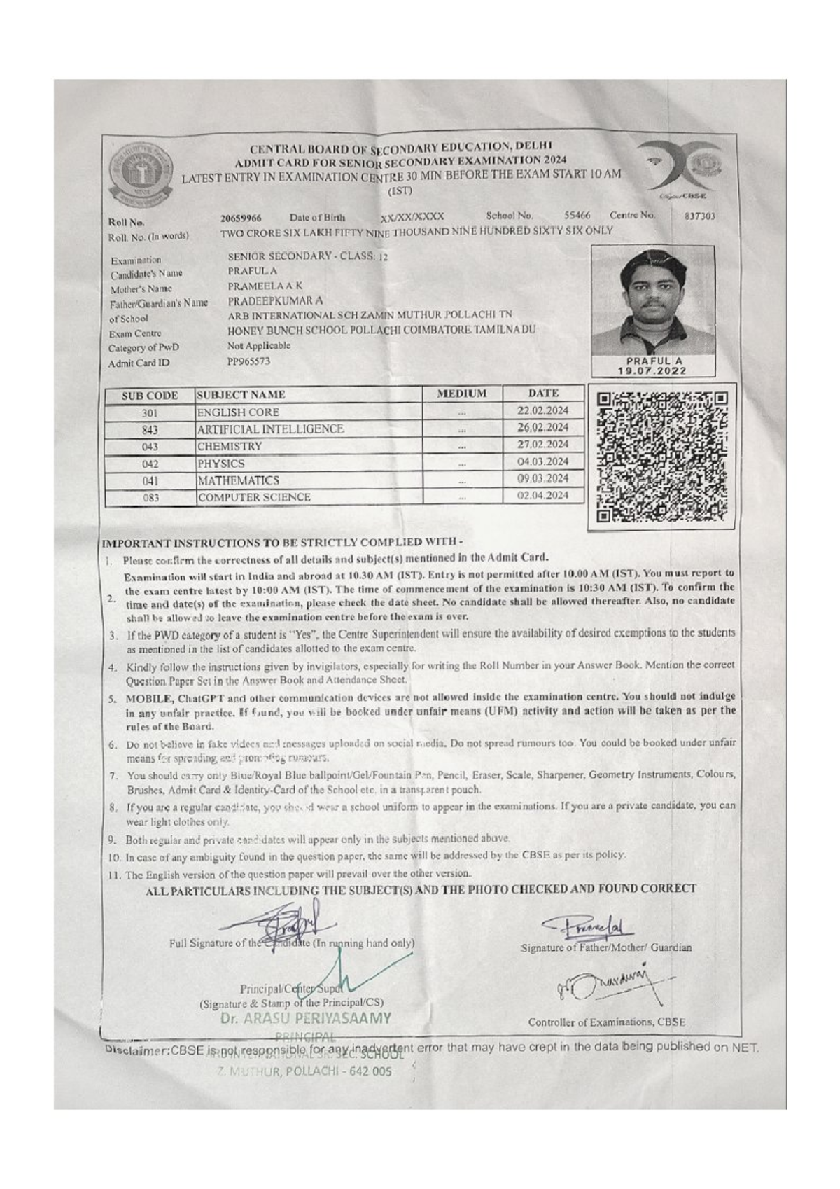 CBSE Class 12 Admit Card Instructions 2024 - Quick Reference Notes ...