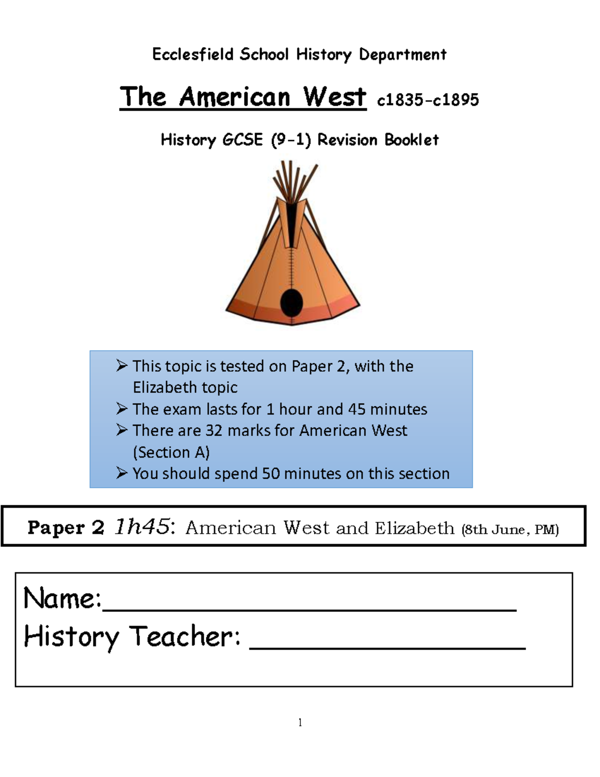 American West GCSE (9-1) Revision Booklet c1835-1862 - Studocu