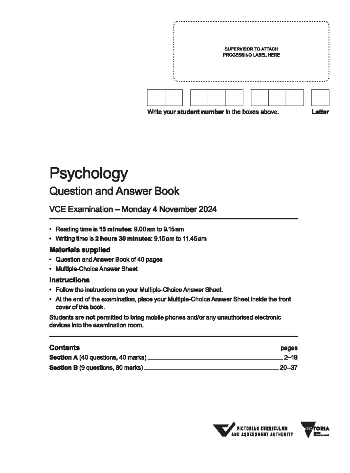 2024 VCE Psychology Written Exam: Key Questions & Concepts - Studocu