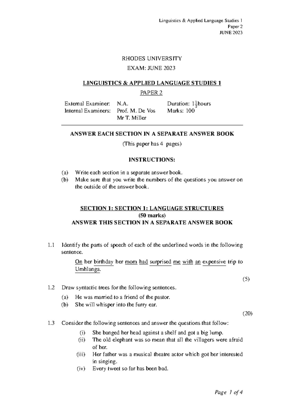 Linguistics & Applied Language Studies 1 - Paper 2 Exam June 2023 - Studocu