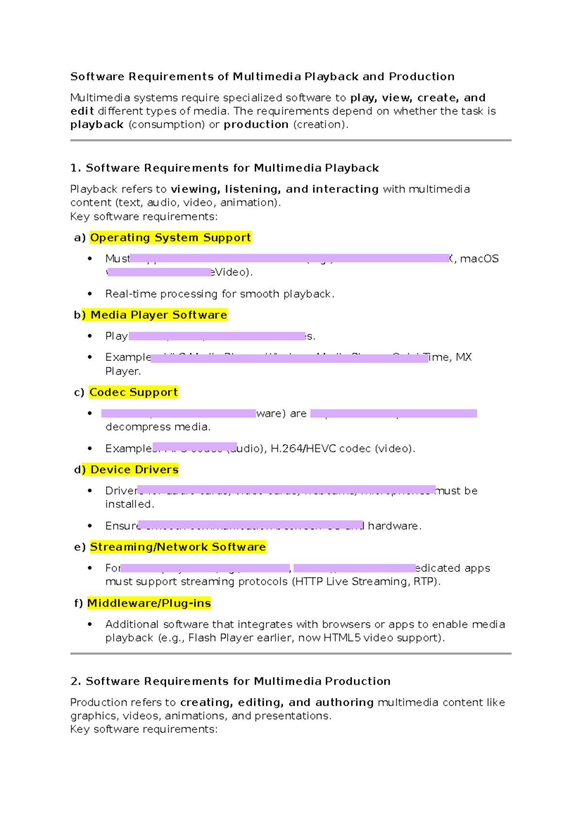 Software Requirements for Multimedia Playback & Production (CS101 ...
