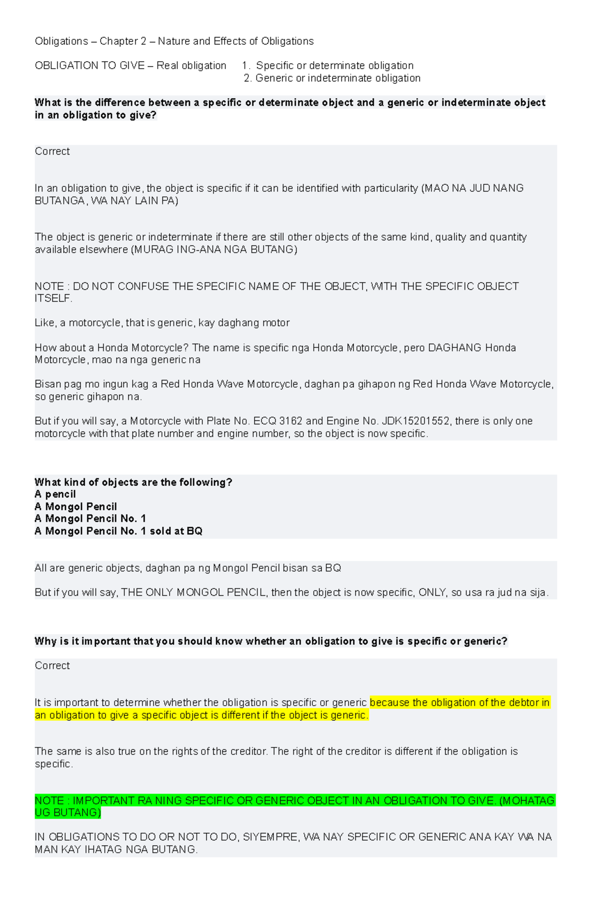 OBLIGATIONS OBLIGATION TO GIVE: Nature & Effects - Chapter 2 - Studocu