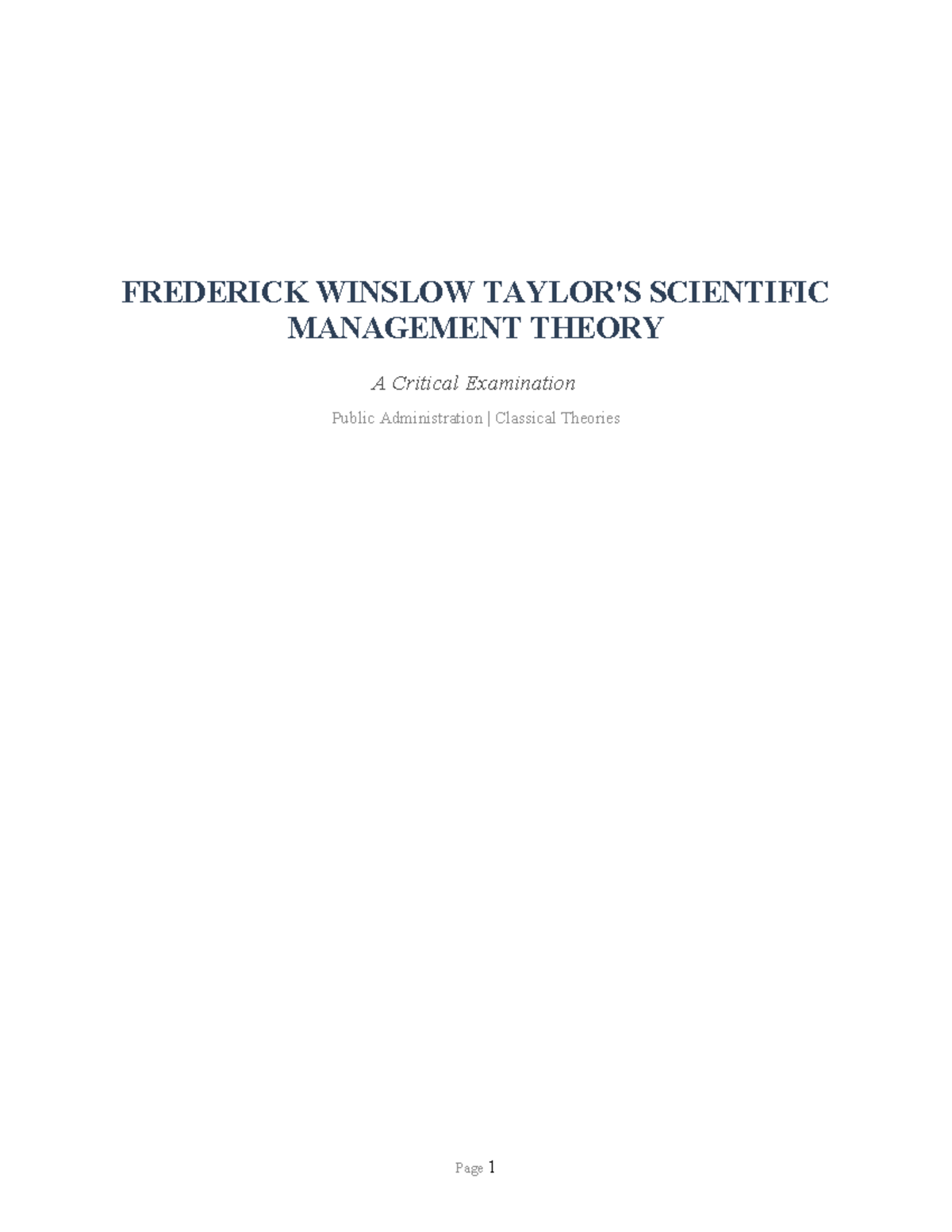 Taylor's Scientific Management Theory: A Critical Examination - Studocu