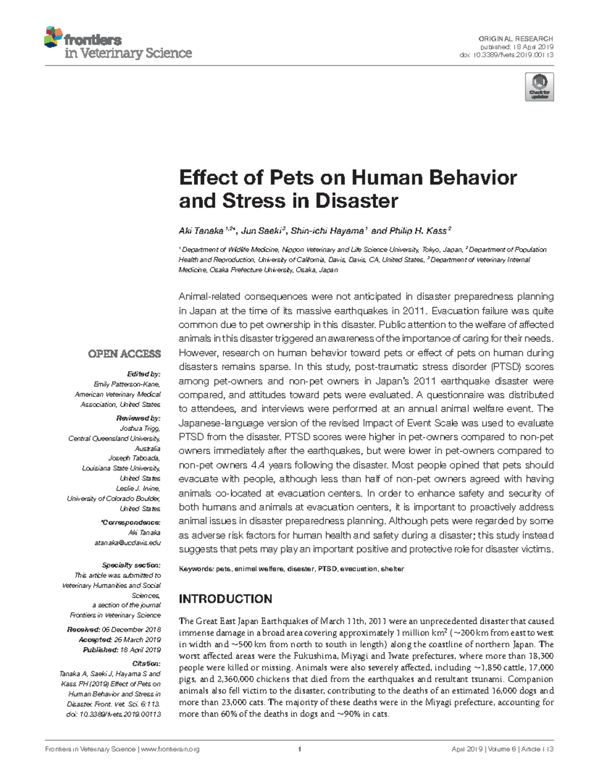 A 1 Case Study: Impact of Pets on Human Behavior & Stress in Disasters ...