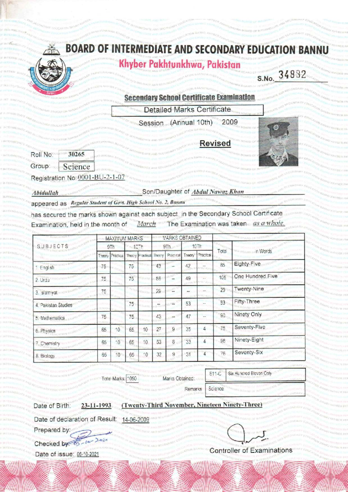 SSC Exam Detailed Marks Certificate - Science Group (2009) - Studocu