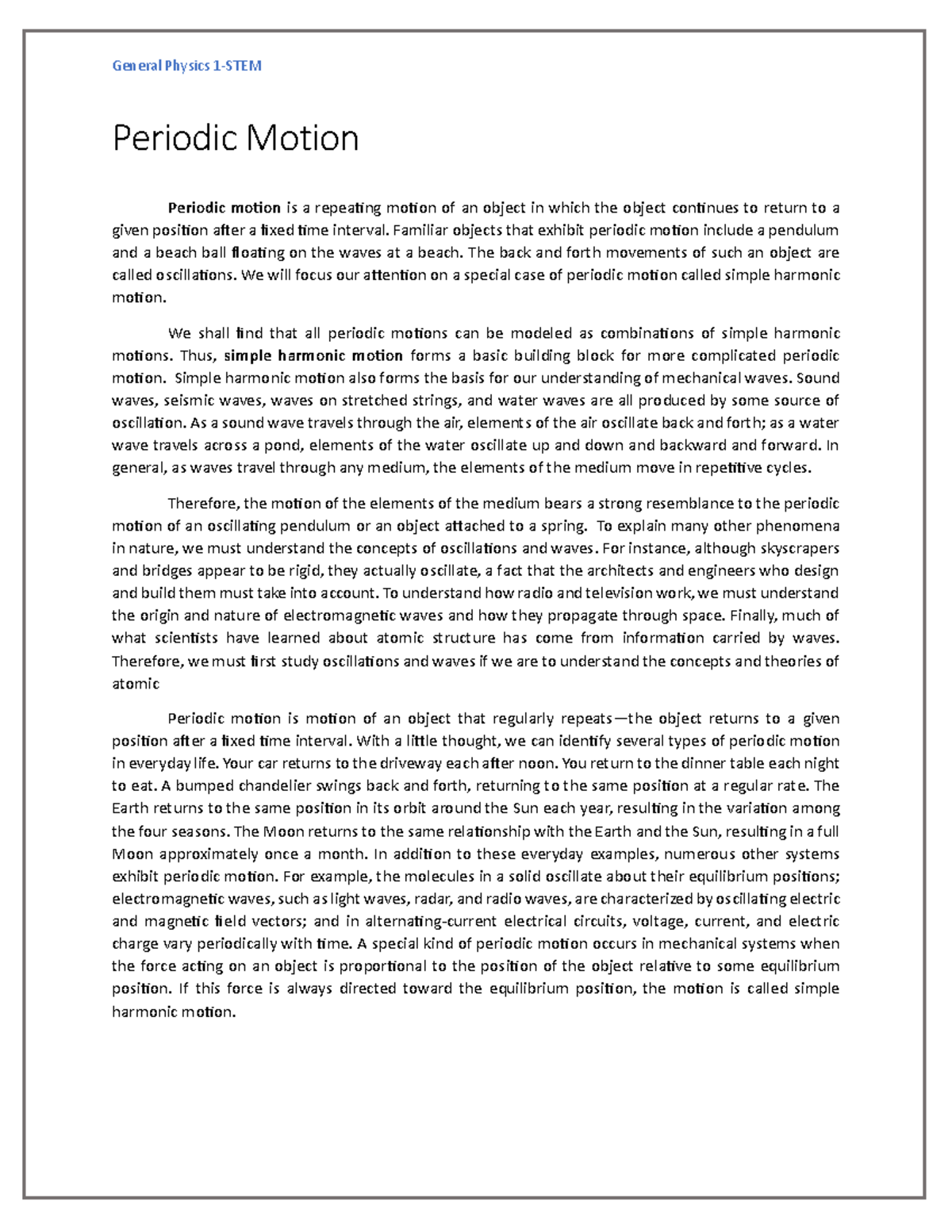 Periodic-Motion Notes-1 124616 - General Physics 1-STEM Periodic Motion ...