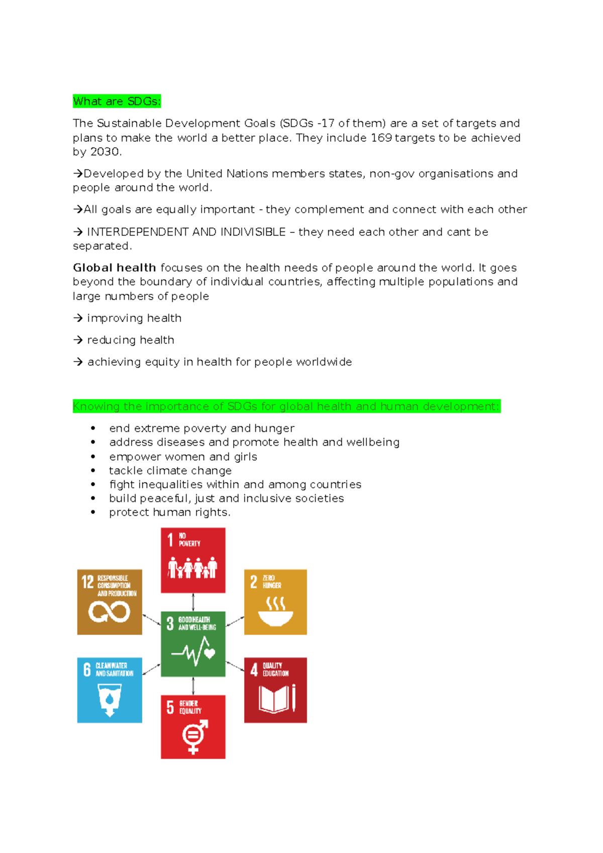 Unit 4 AOS 2 HHD Notes: Understanding SDGs and Global Health - Studocu