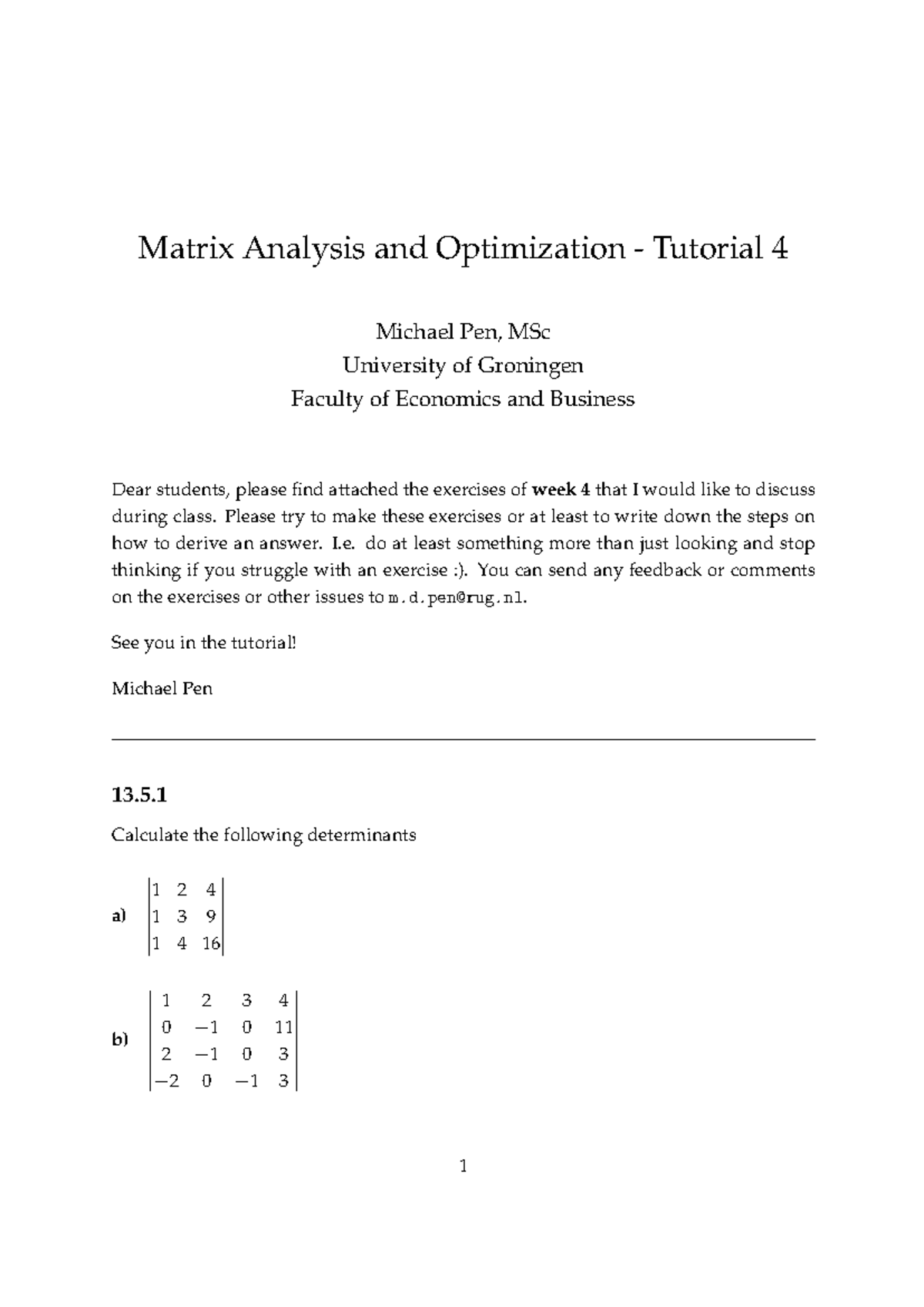 Matrix Analysis & Optimization Tutorial 4 Exercises - Michael Pen ...