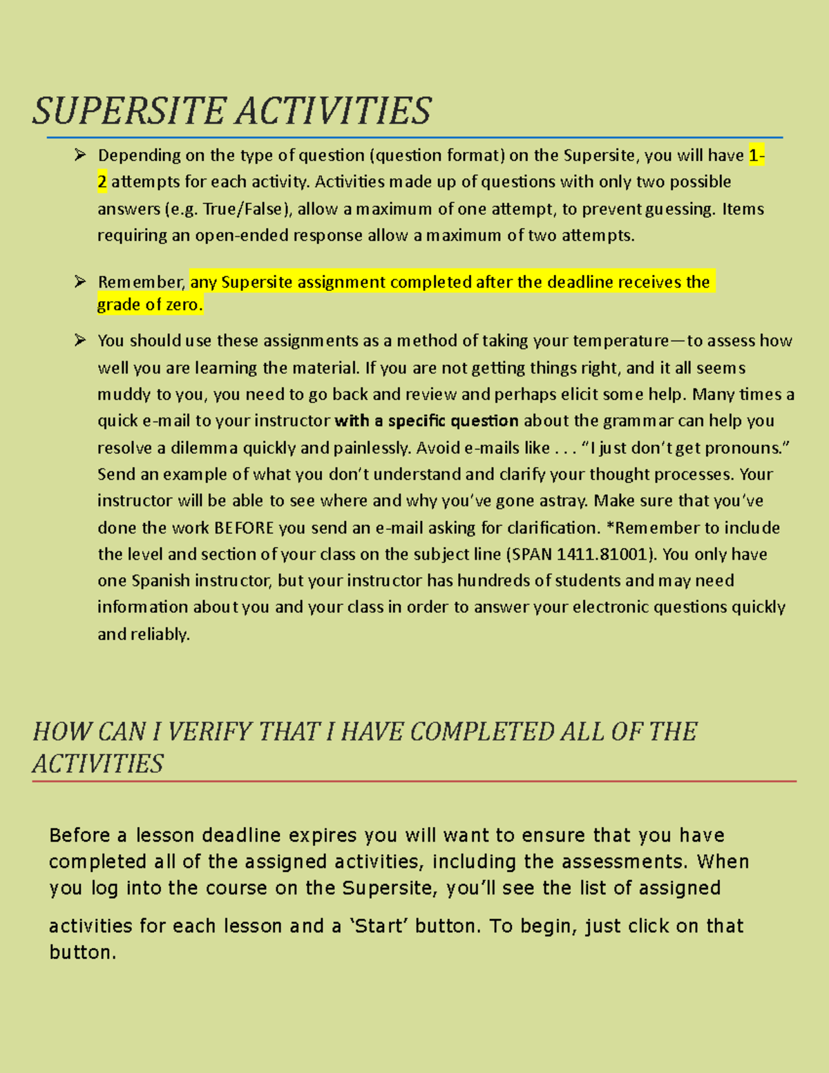 Supersite Assignments Guide for SPAN 1411.81001 Activities - Studocu