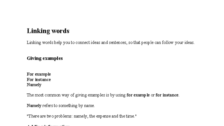 Linking Words: Connecting Ideas and Enhancing Clarity - Studocu