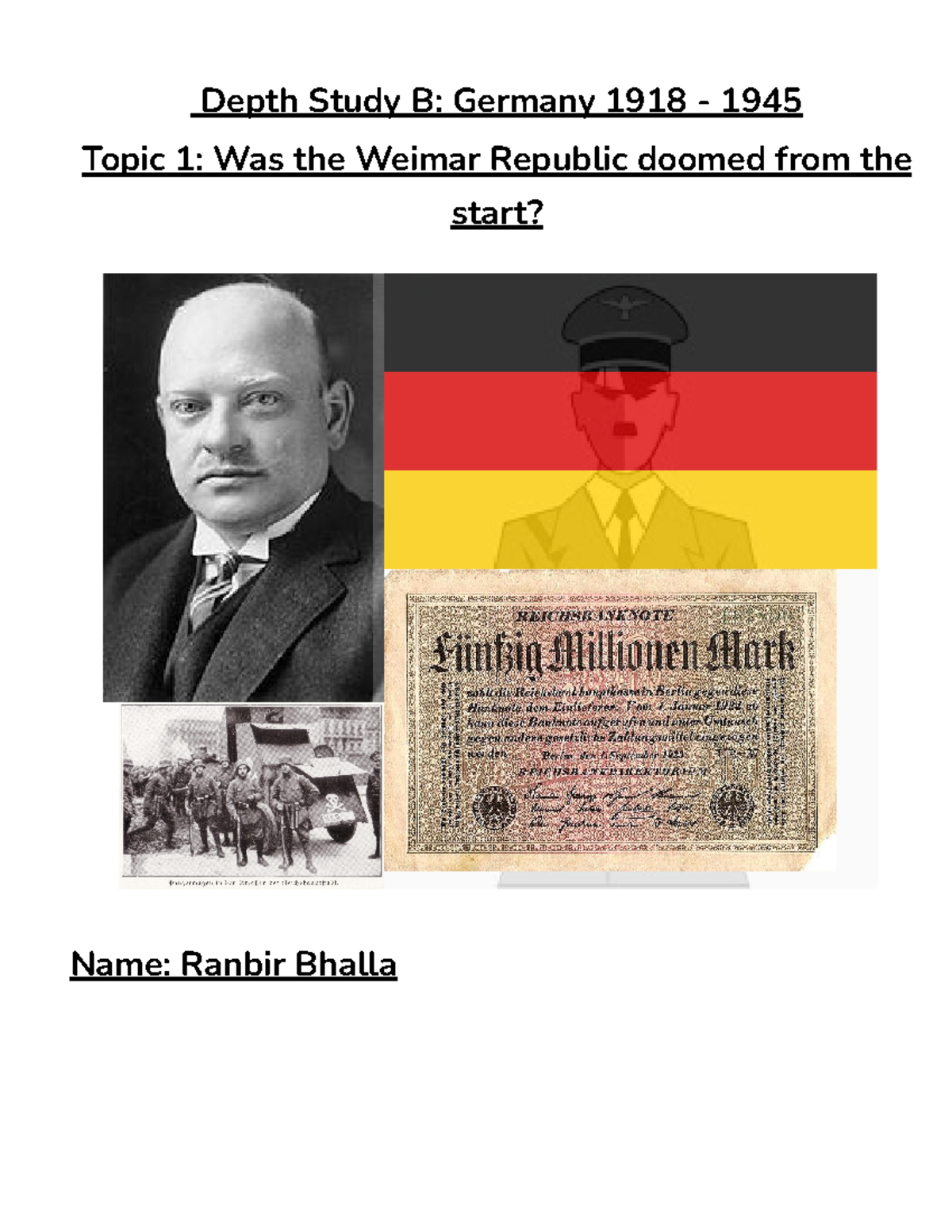- Depth Study A Weimar Germany Student Booklet - Depth Study B: Germany ...