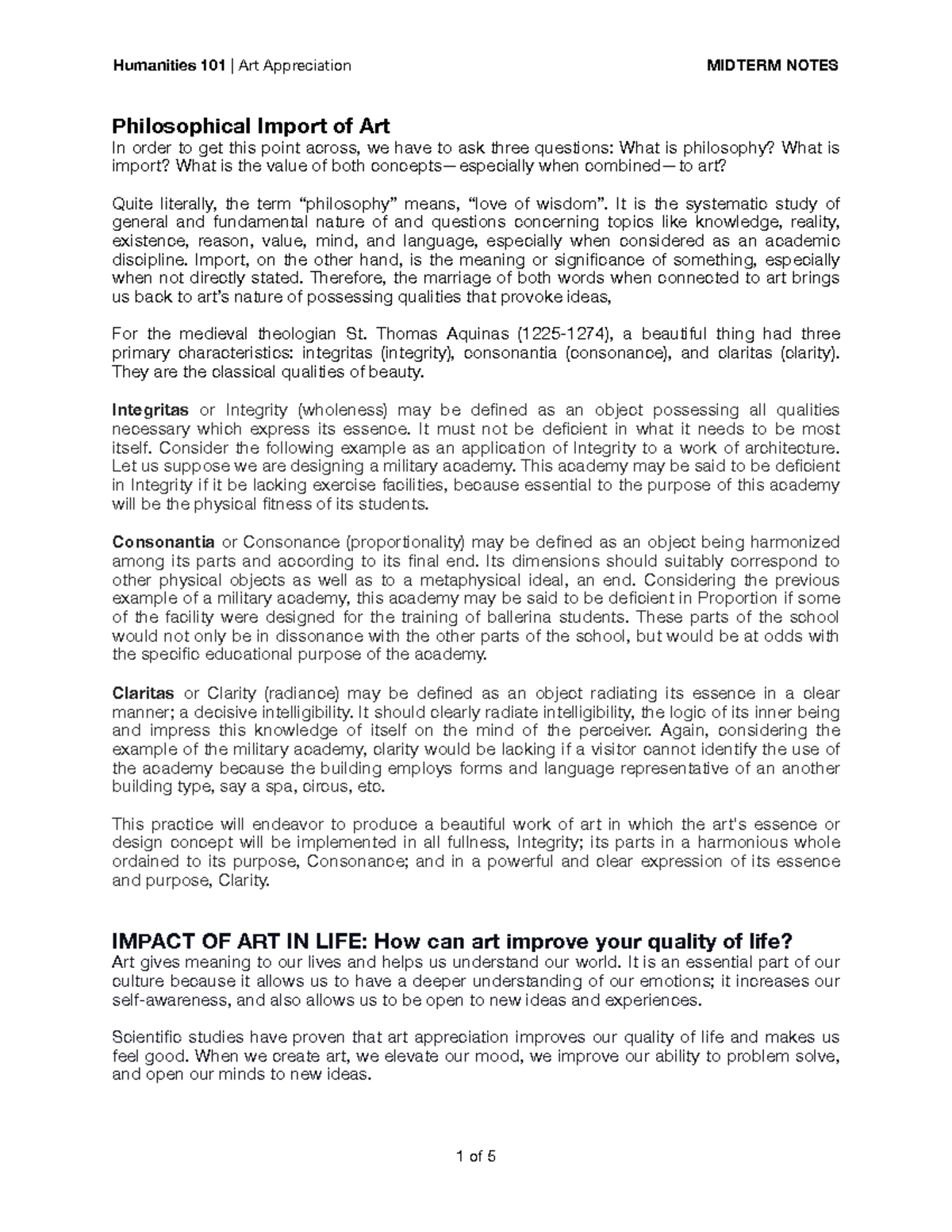 HUM 101 Midterm Study Guide: Philosophy and Impact of Art - Studocu