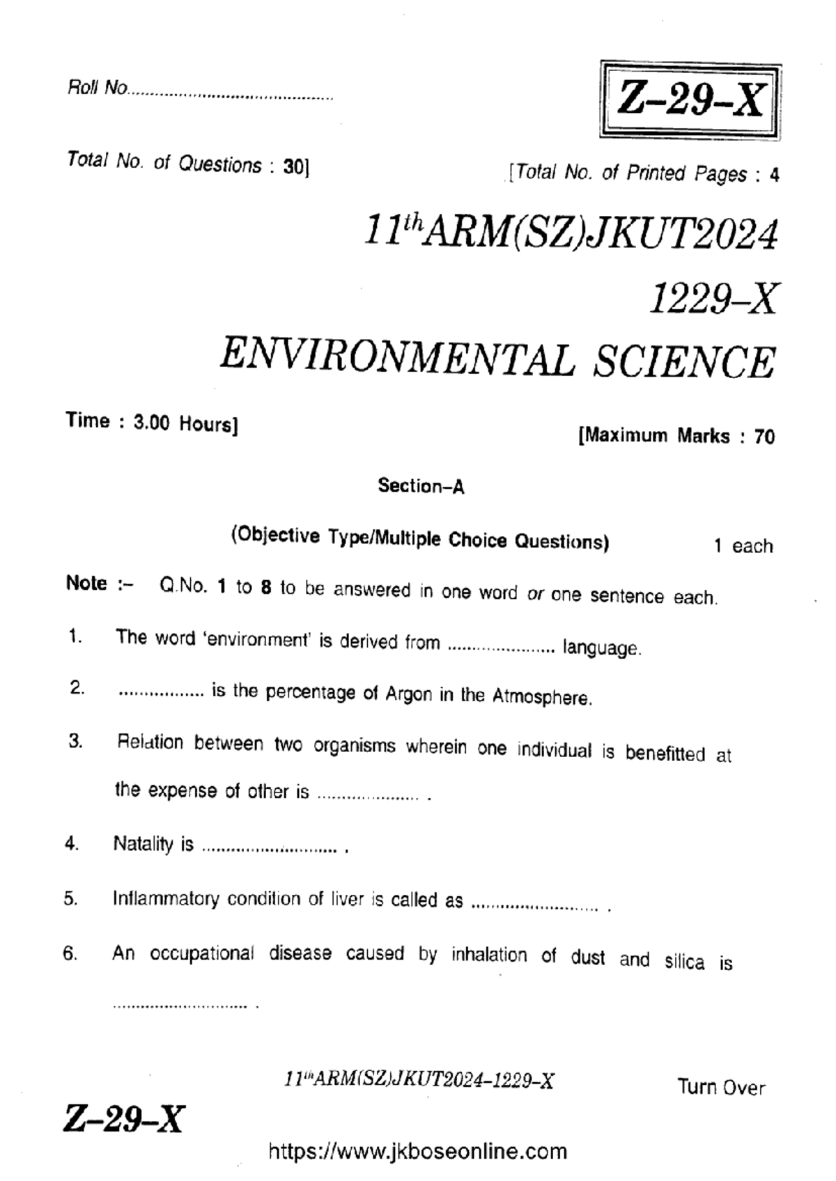 11ᵗʰARM(SZ)JKUT2024 Environmental Science Exam Guide - Studocu