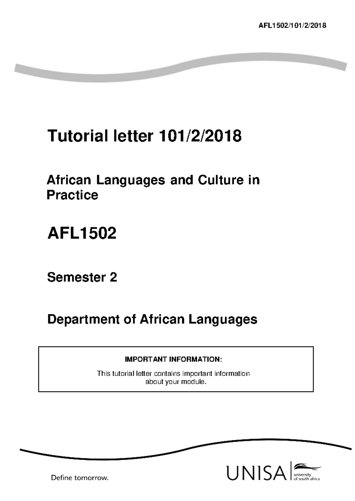 AFL 101/2018/2 - Important Information and Tutorial Guidance - Studocu