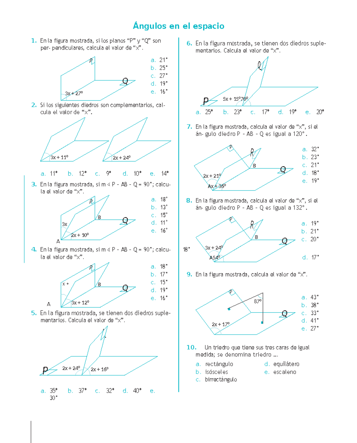 Ángulos en el Espacio - Ficha de Aplicación 1 - Studocu