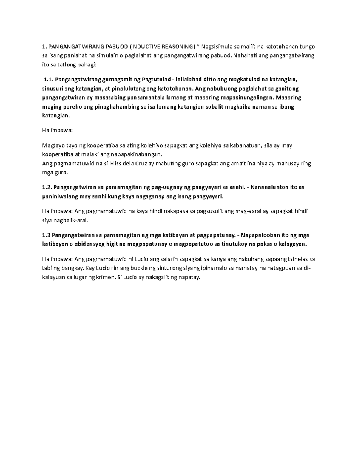 Pangangatwirang Pabuod: Mga Patakaran at Halimbawa ng Paggamit - Studocu