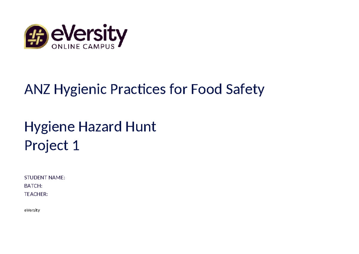 FSA005 EVT-001 Hygiene Hazard Audit Checklists & Project 1 Template V1 ...