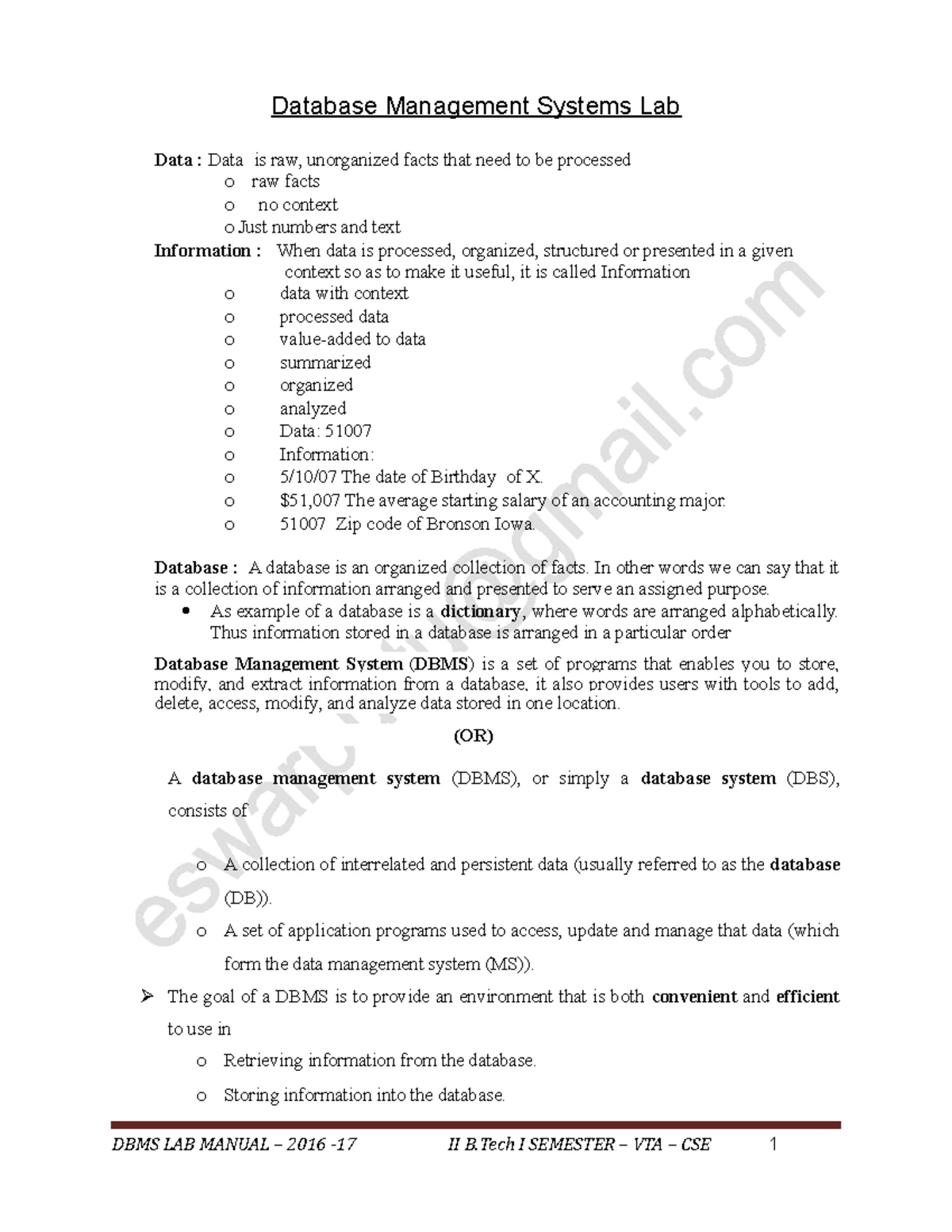 DBMS unit 3 notes - R21 - UNIT- III Database Design and the E-R Model ...