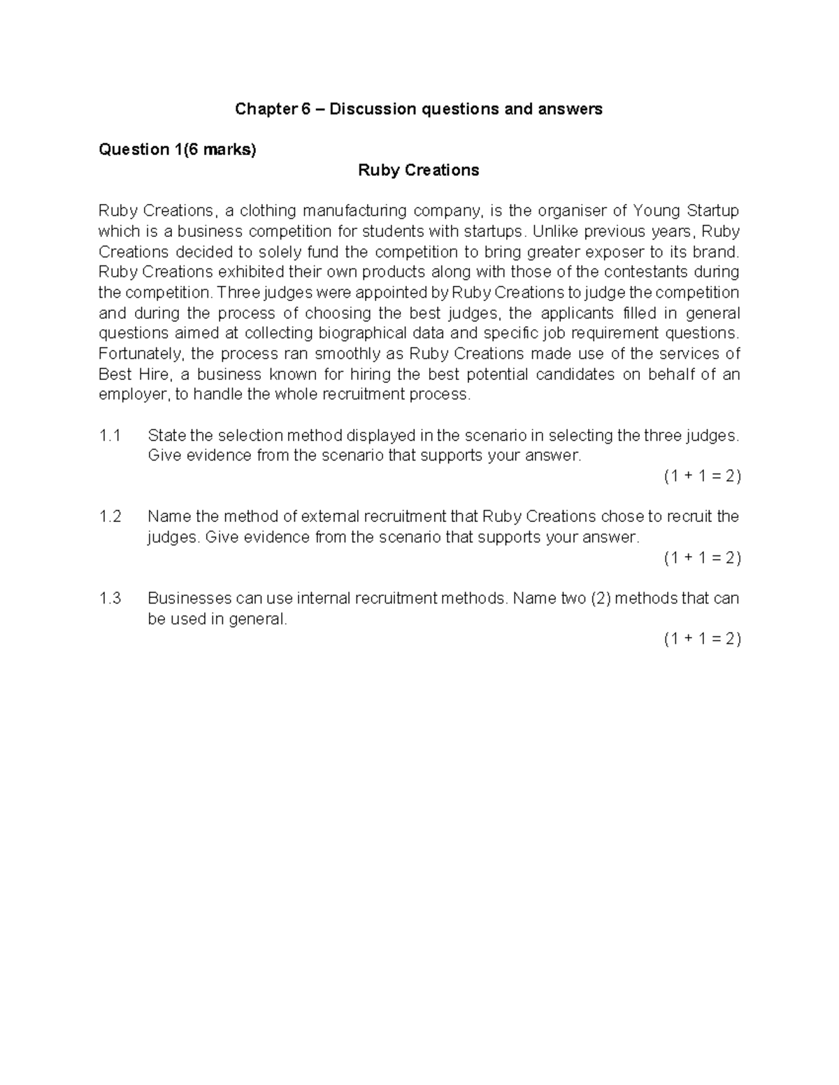 Human Resources Questions: Chapter 6 Discussion & Answers - Studocu