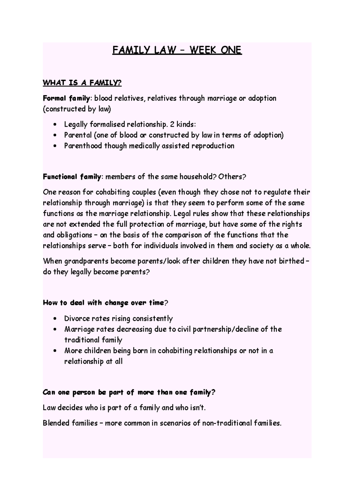 FAM LAW 101 - Week 1 Overview of Family Law Principles and Concepts ...