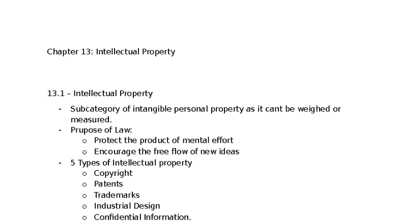 Chapter 13: Intellectual Property Overview and Key Concepts - Studocu