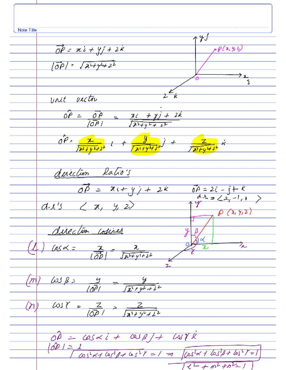 XII 3D Straight Line Notes - Direction Cosines & Equations - Studocu