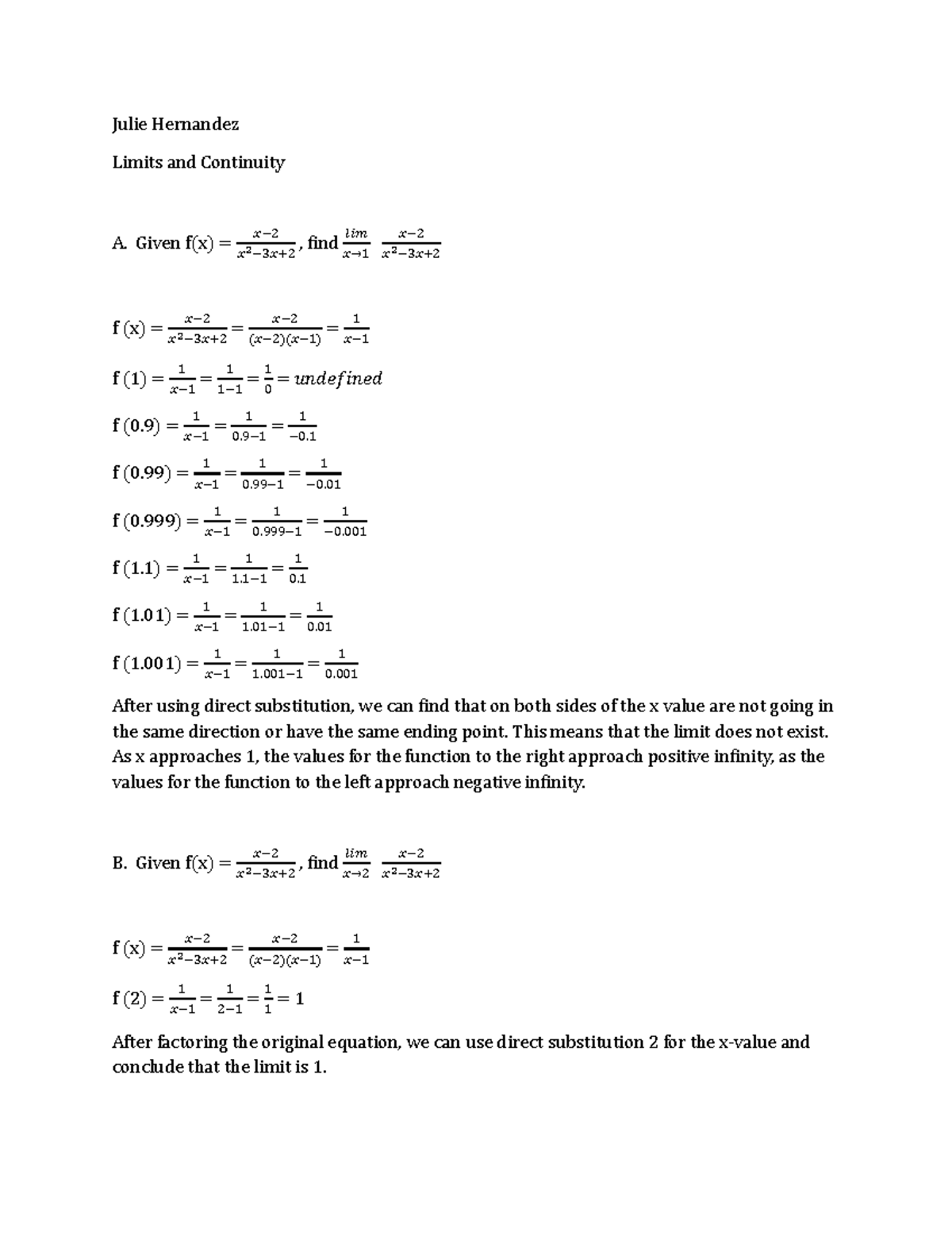 Calculus 101: Limits and Continuity Analysis - Task 1 - Studocu