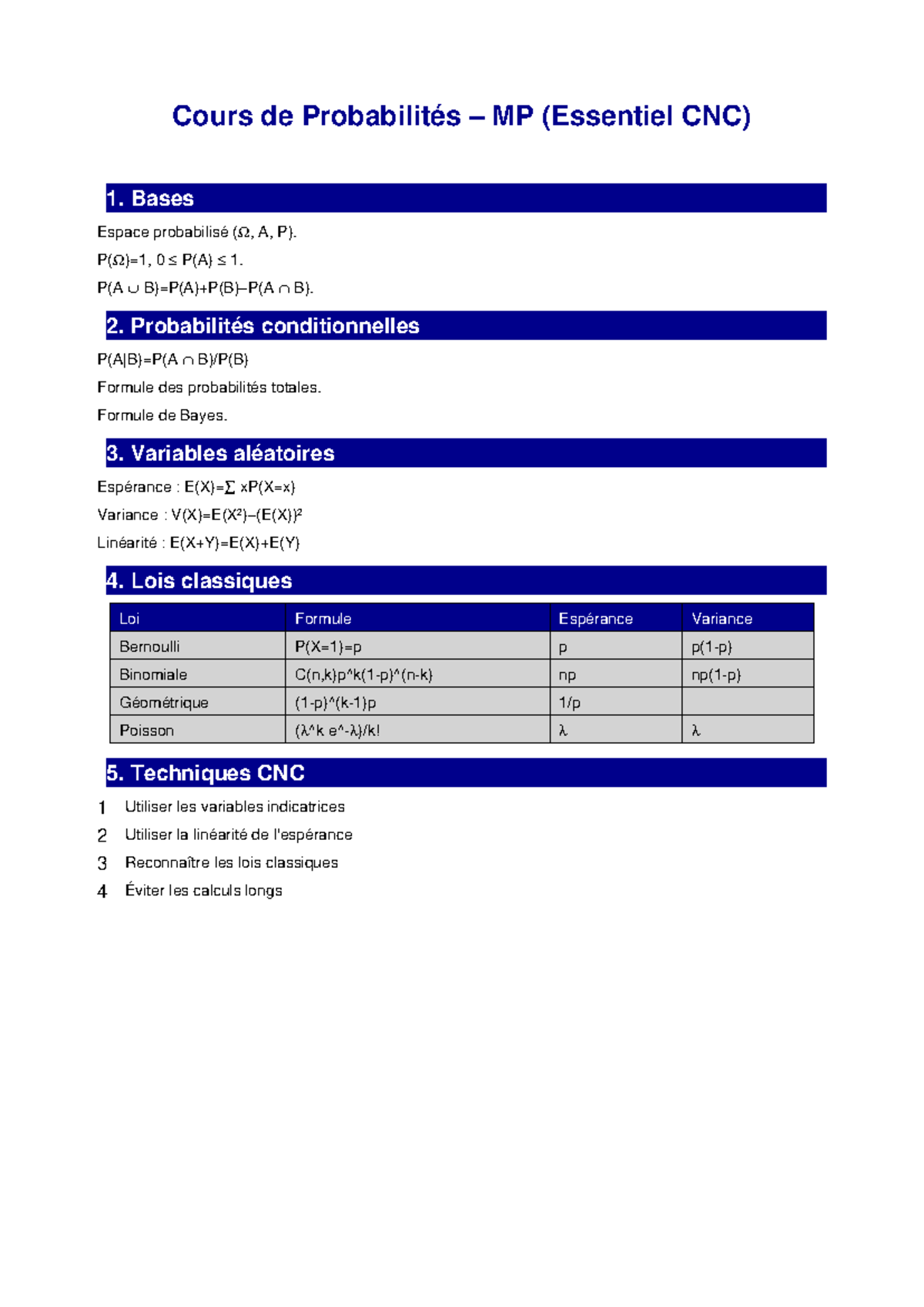 Cours probabilites MP - les maths cpge - Cours de Probabilités – MP ...