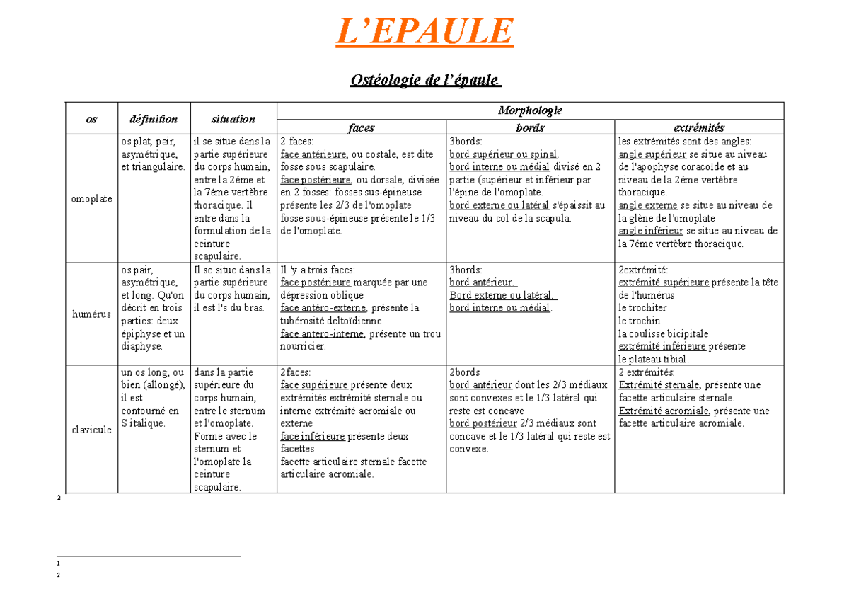 Anatomie des Membres Supérieurs - OST 101: Os et Muscles - Studocu
