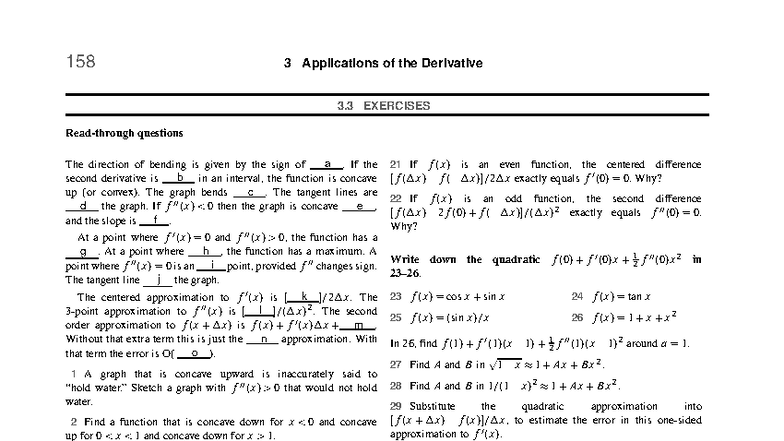 Calculus 158: Applications of the Derivative - Summary Notes - Studocu