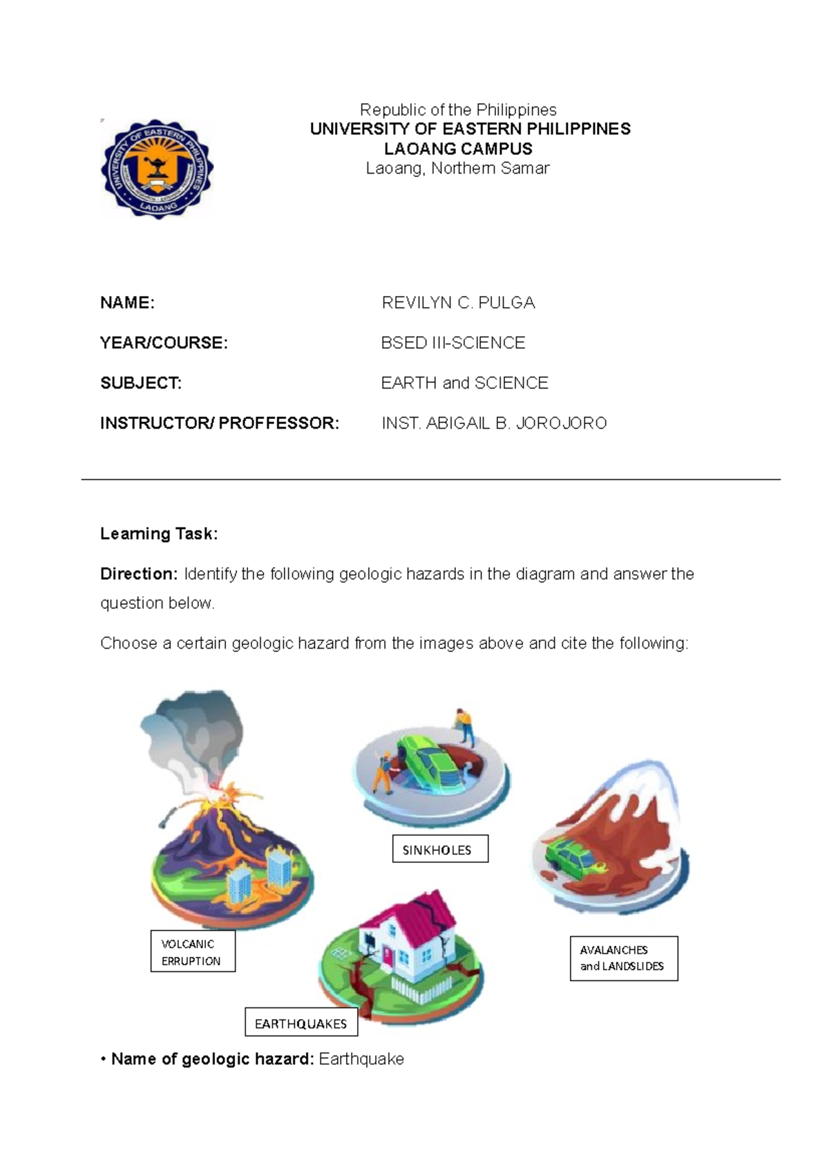 Earth and Science Module 4 Geologic Hazards - Republic of the ...