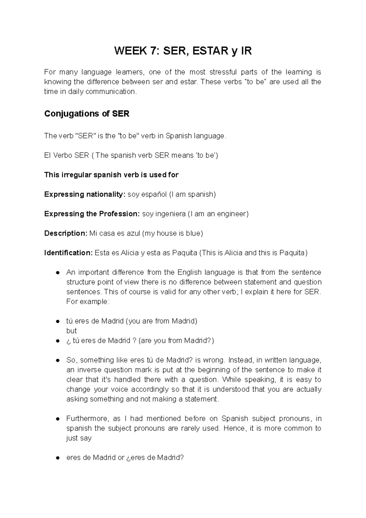 FOLA- Midterms - reviewer - WEEK 7: SER, ESTAR y IR For many language ...