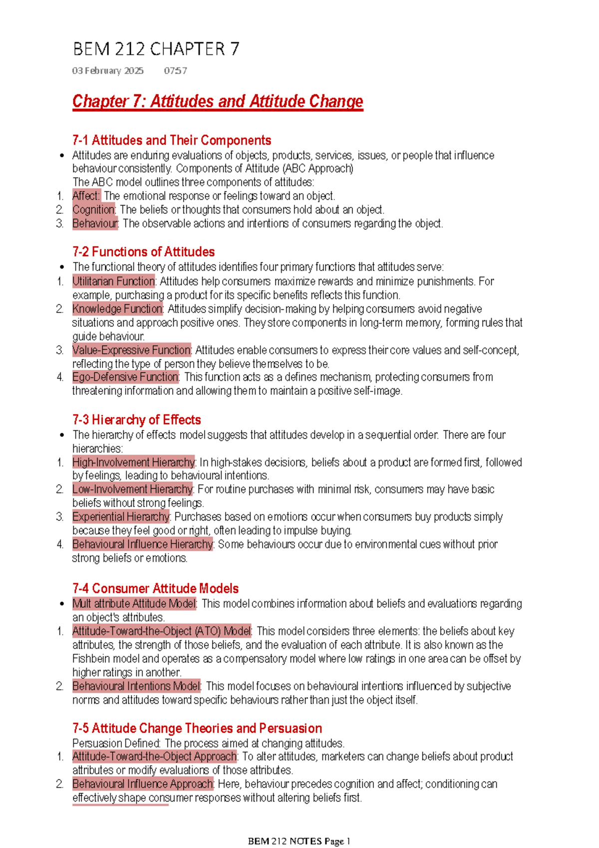 BEM 212 CHAPTER 7: Attitudes and Attitude Change Insights - Studocu