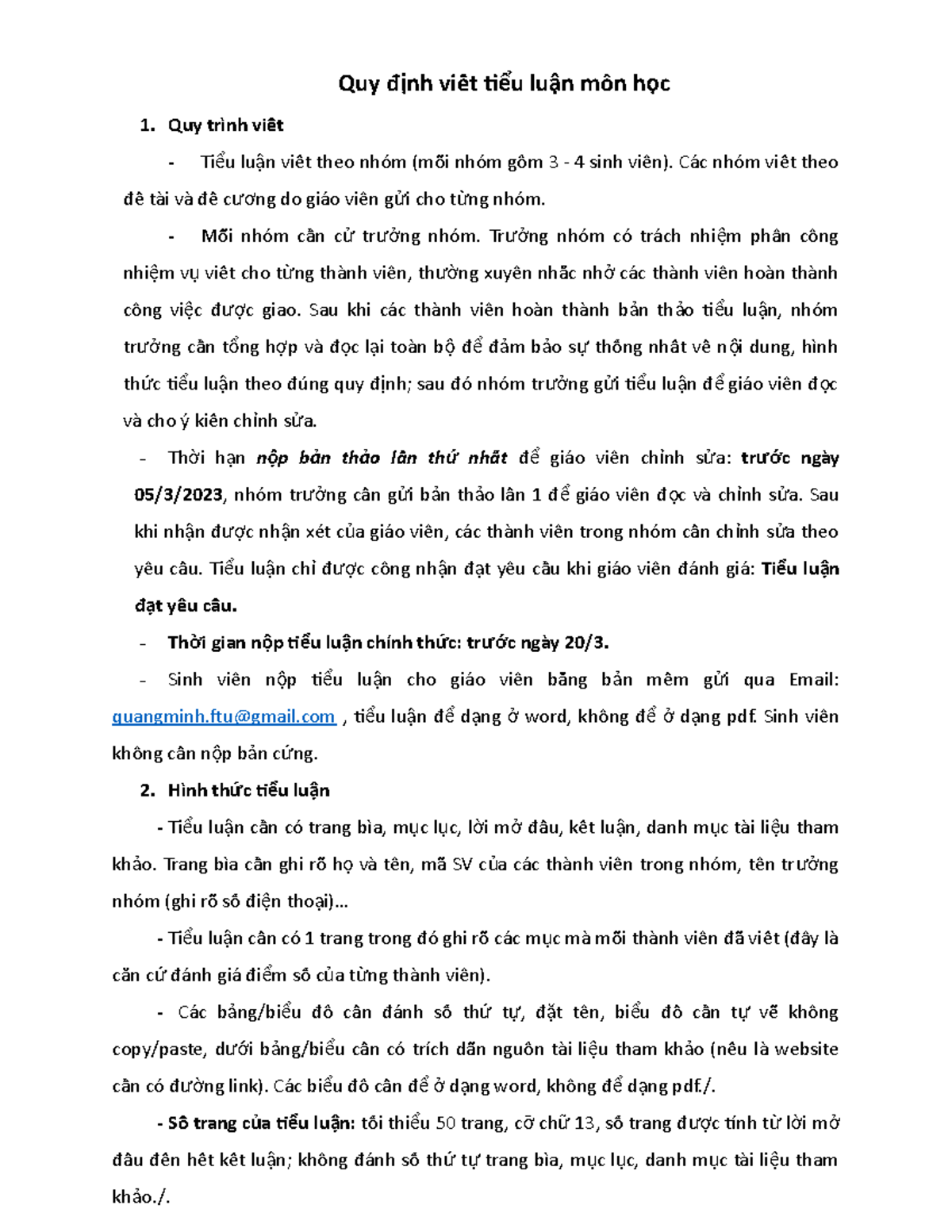 Quy định viết tiểu luận - hướng dẫn viết tiểu luận - Quy đ nh viếết t u lu n môn h cị ể ậ ọ Quy ...