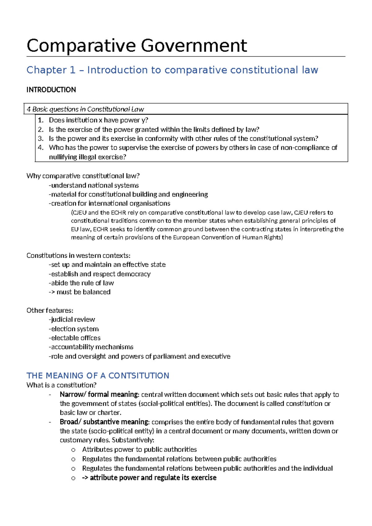 Comparative Government Overview: Key Concepts and Features - Studeersnel