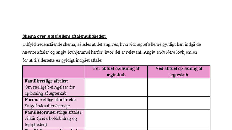 Skema over ægtefællers aftalemuligheder - Skema over ægtefællers ...