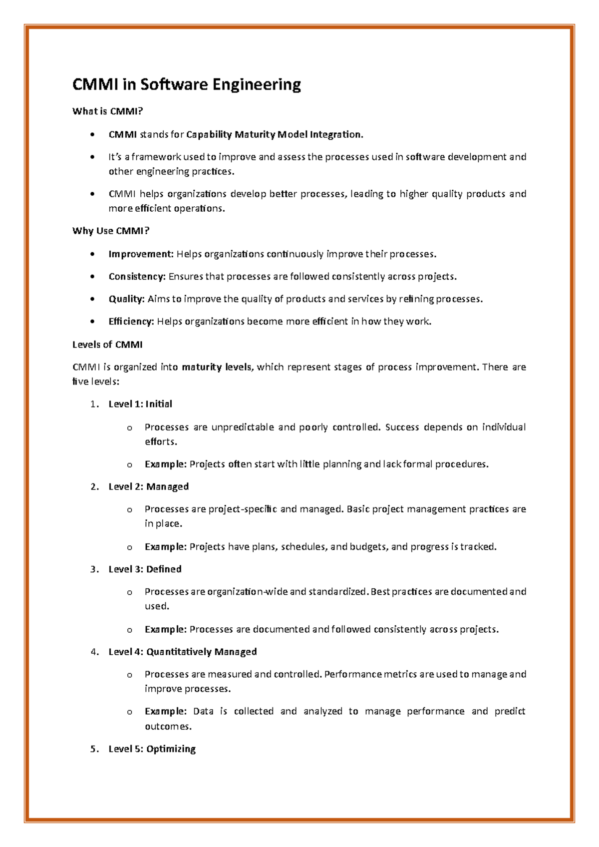 1. CMMI Framework in Software Engineering: Understanding Levels ...