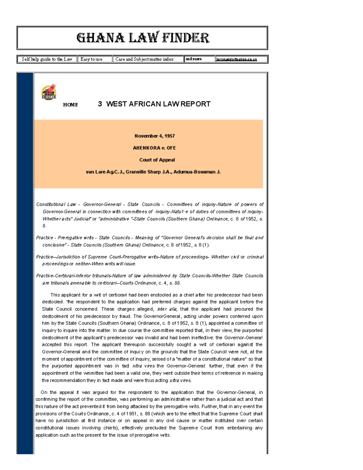 GHANA LAW FINDER: Ahenkora v. OFE Case Study Analysis - Studocu