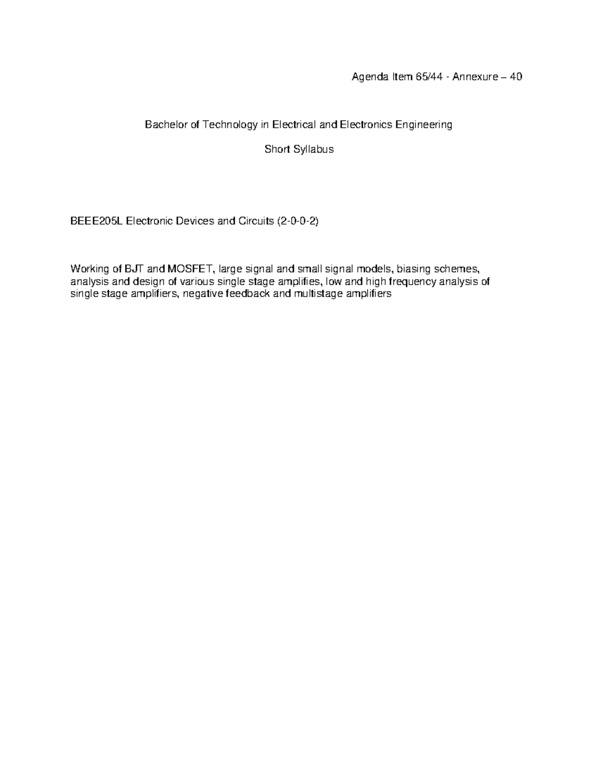 BEEE205L Electronic Devices and Circuits Syllabus Overview - Studocu