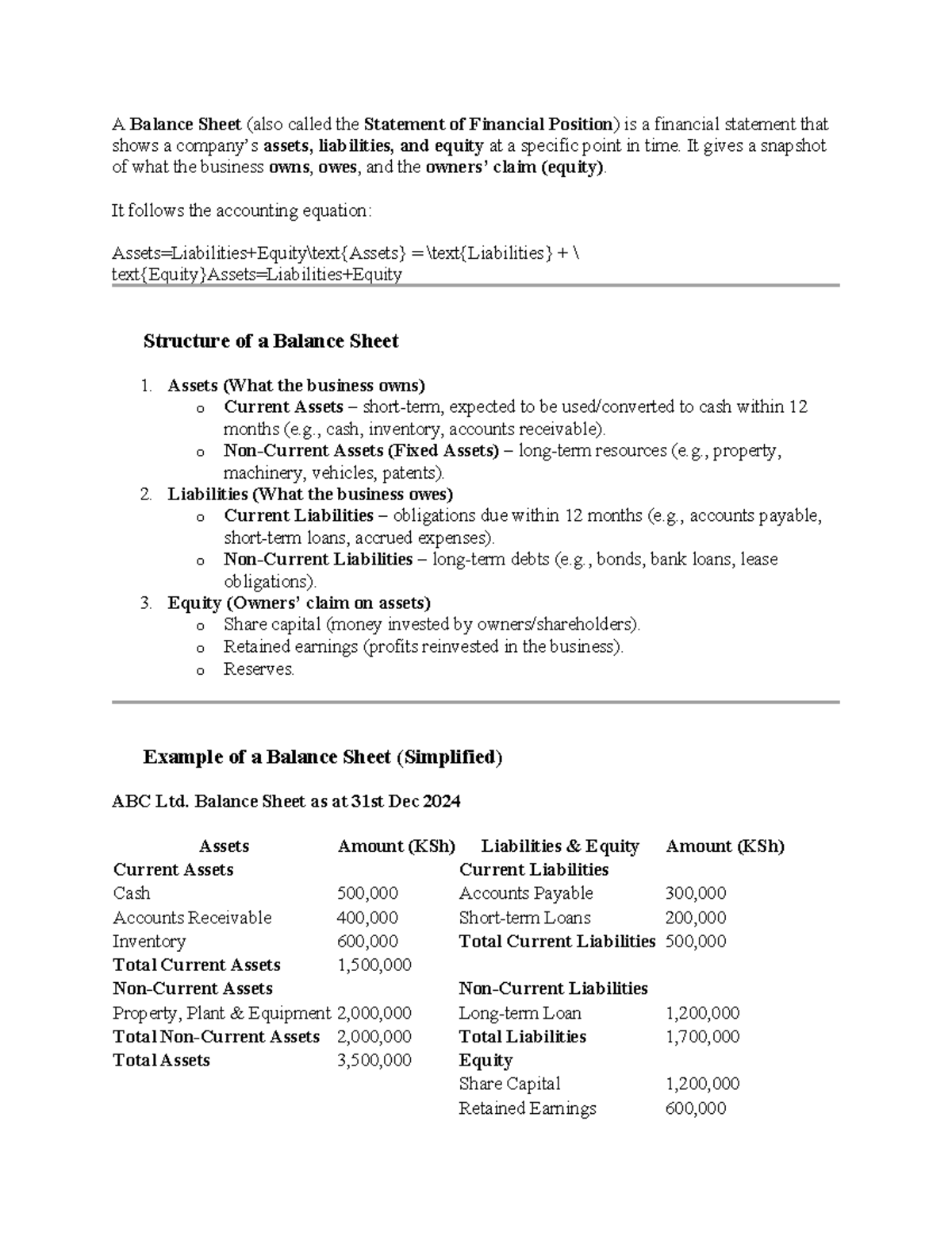 Balance Sheet Overview - Financial Position Statement - Studocu