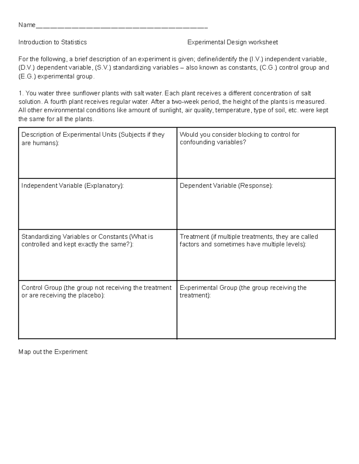 (IS) Experimental Design Worksheet: Key Concepts and Examples - Studocu