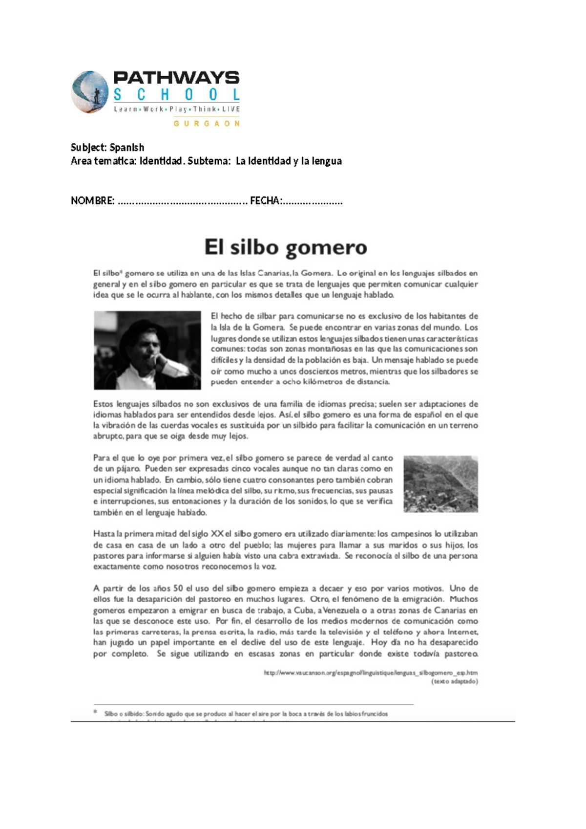 DP 1 Paper 2 practica Identidad - Subject: Spanish Area tematica ...