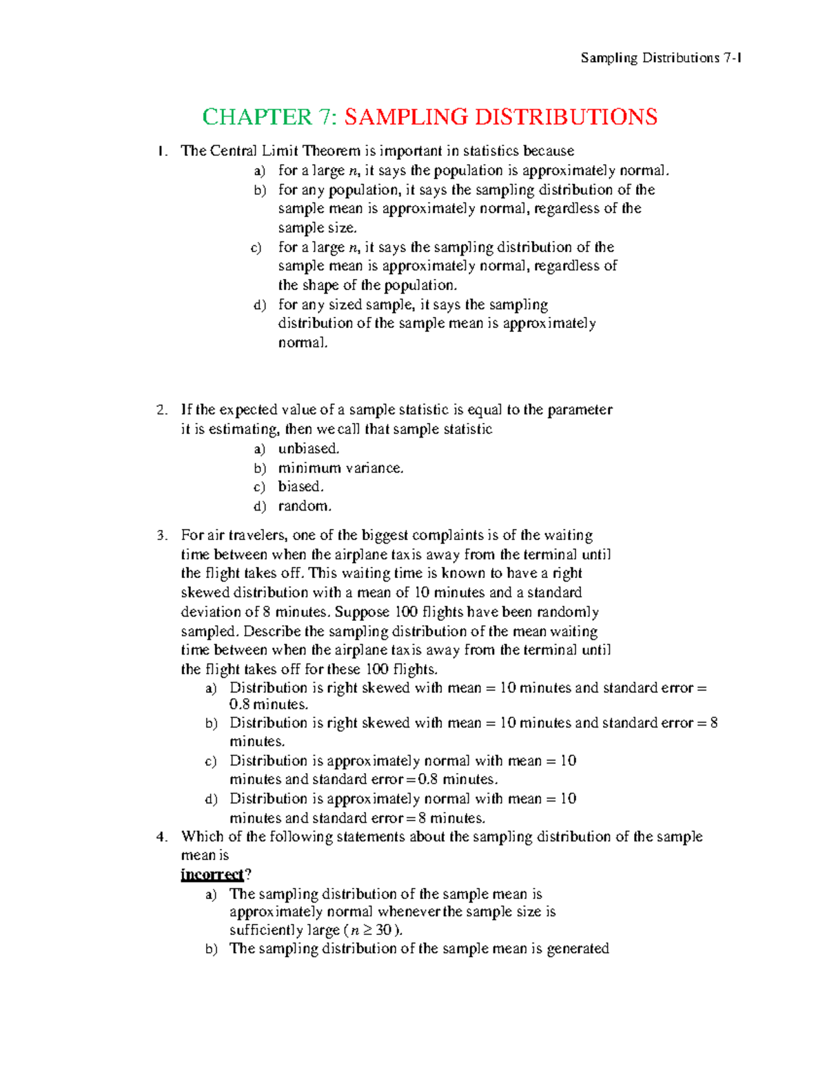 Exercise CH 7: Sampling Distributions and Central Limit Theorem - Studocu